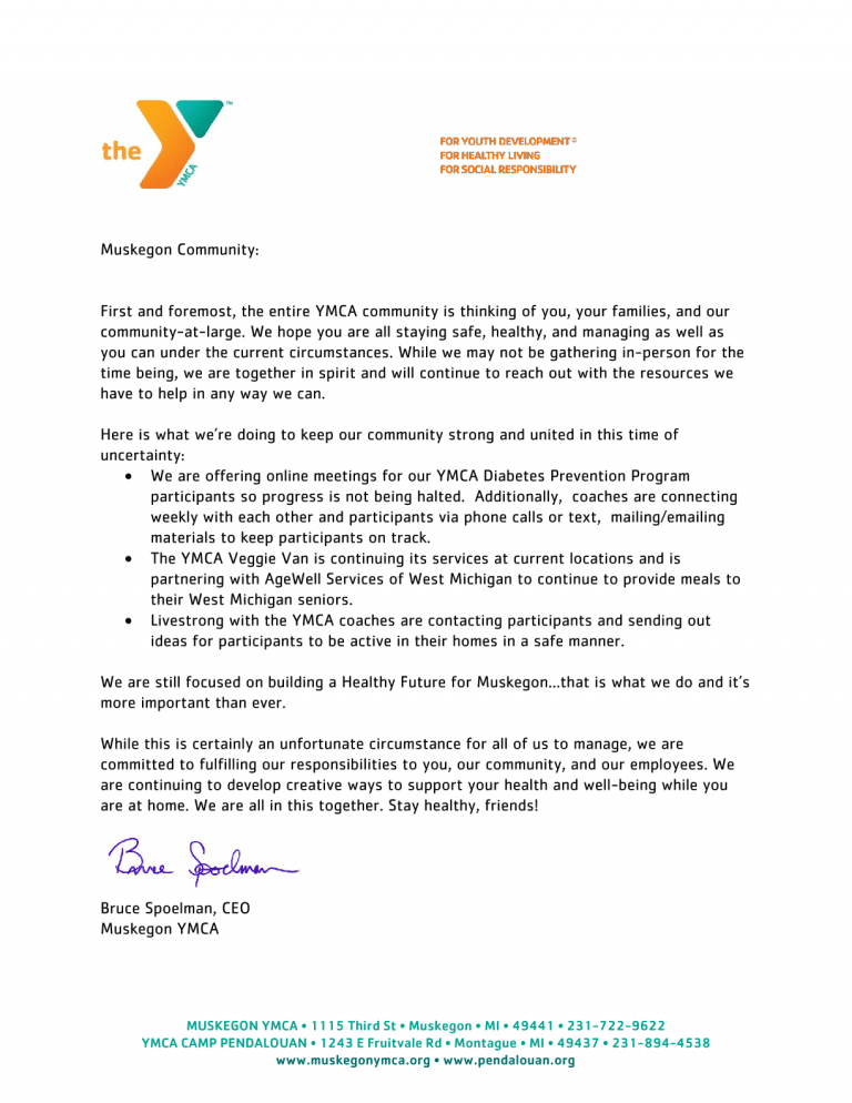 Letter from Our CEO - Muskegon YMCA